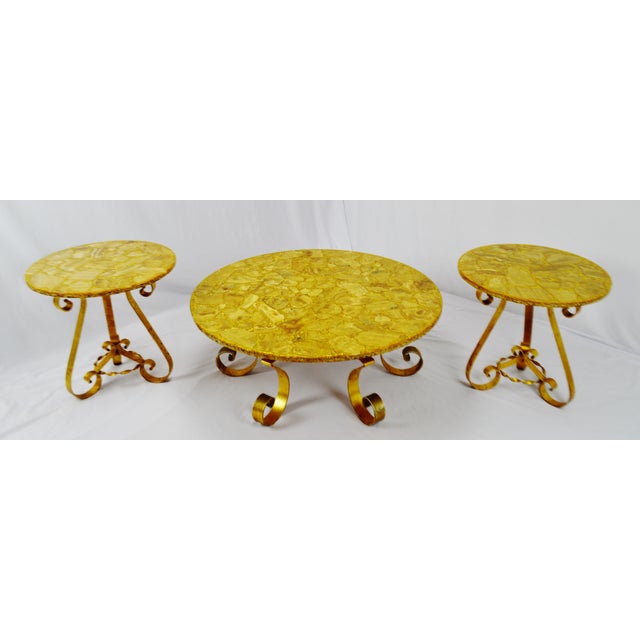 Vintage Enzo Missoni Stone & Gold Leaf Coffee & End Tables - Set of 3 ...