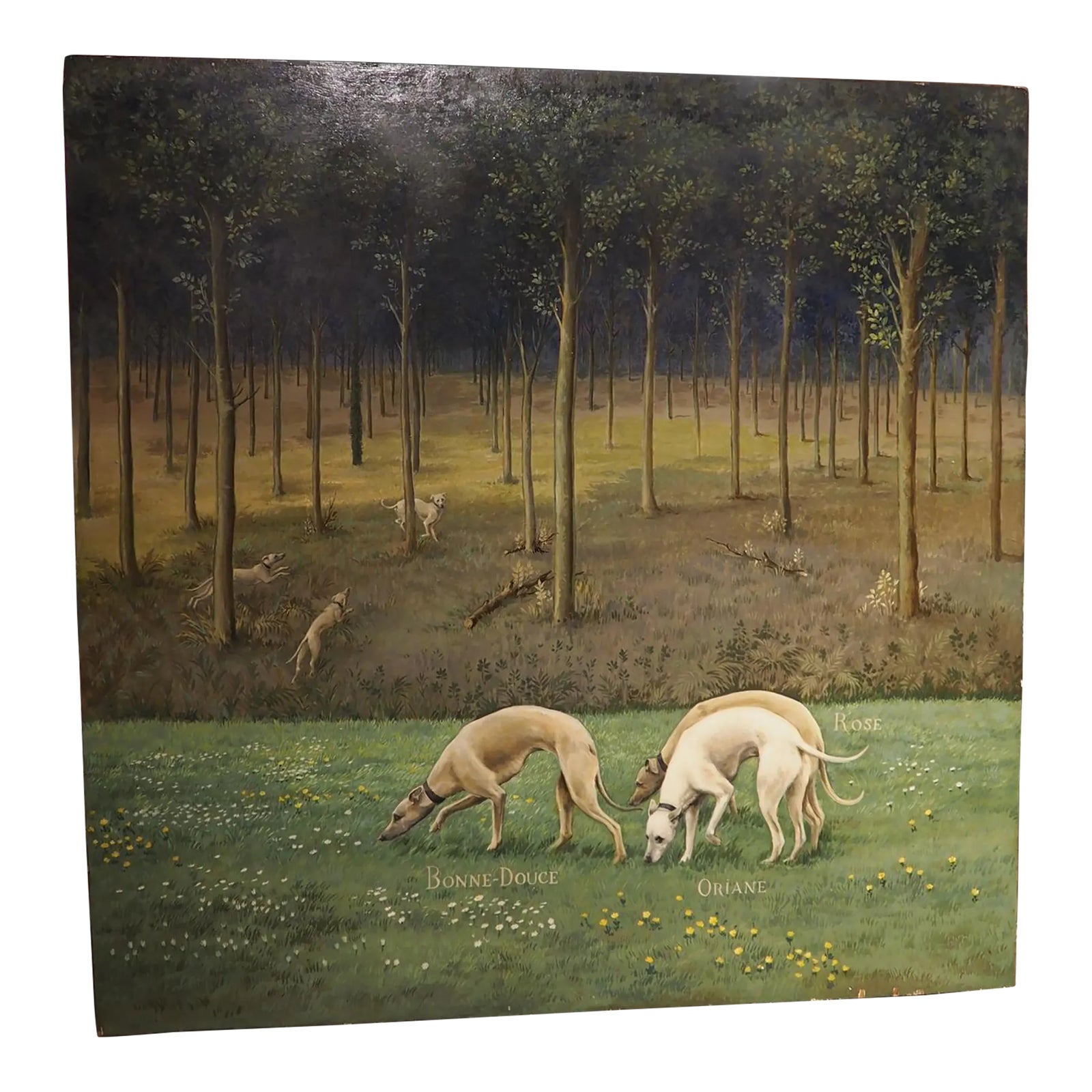 Bonne-Douce, Oriane, Et Rose French Greyhounds Oil Painting on Wood ...