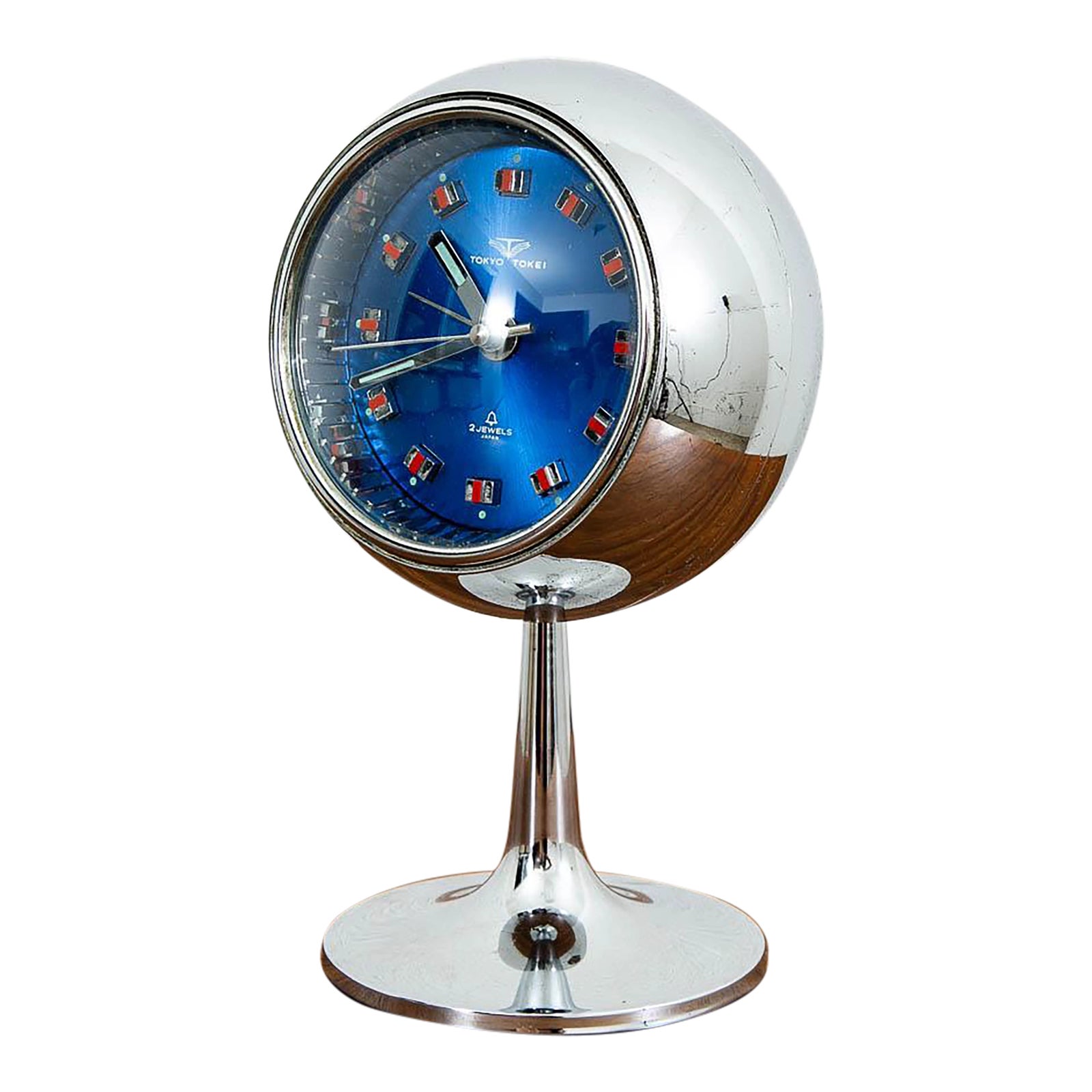 Mid Century Modern Alarm Clock Tokyo Tokei Space Age Chrome Orb Blue ...