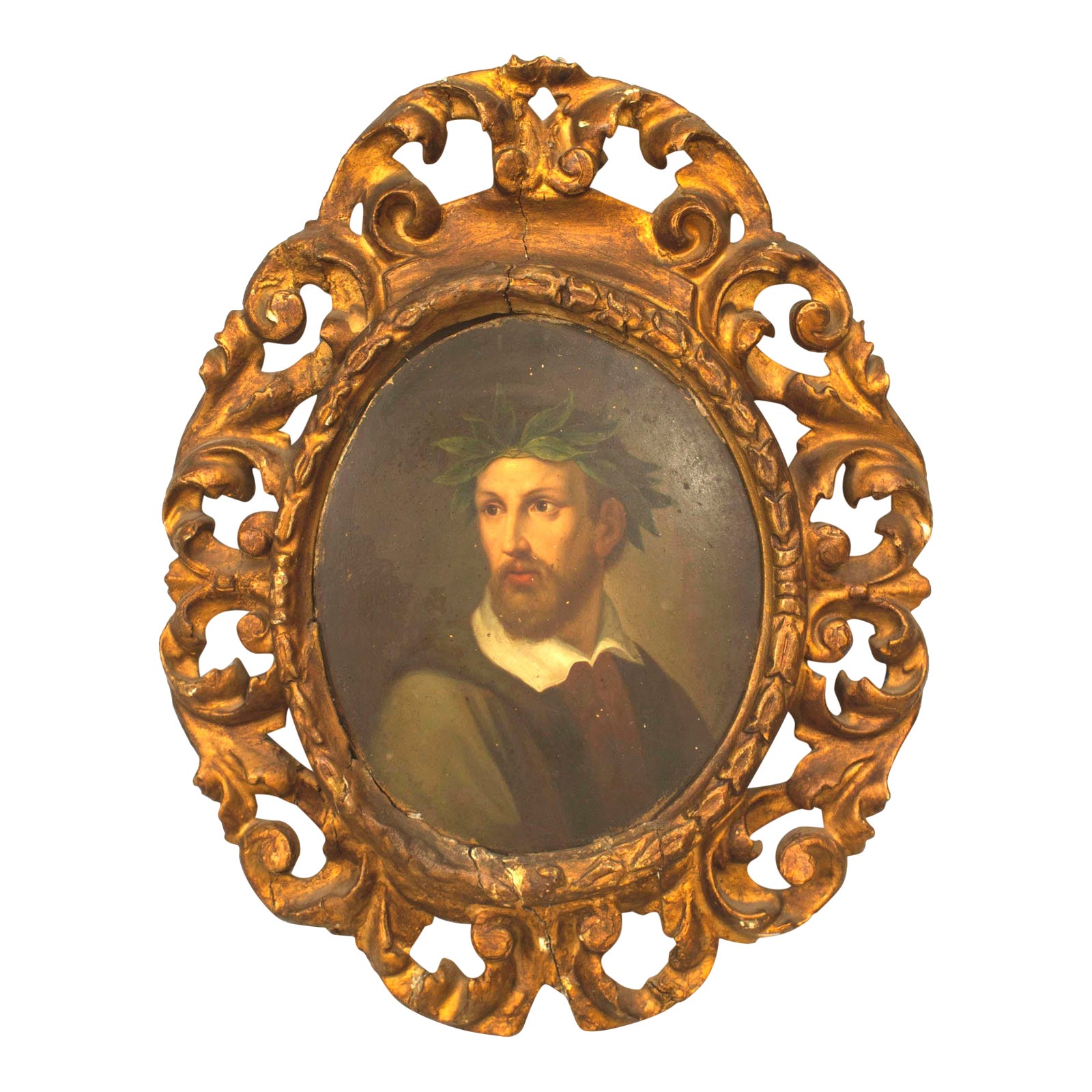 Italian Renaissance Style 19th Century Portrait on a Man in a Gilt Wood ...