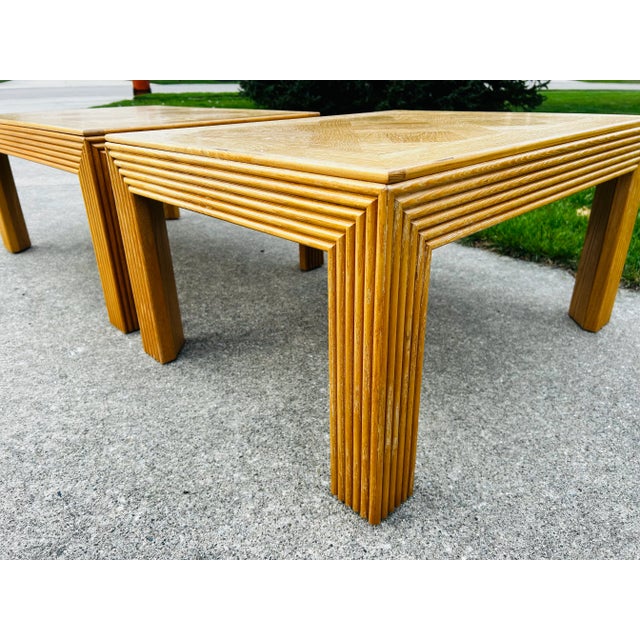 1980s Mid Century Modern Blonde Low Parsons Style Parquet End Tables by ...