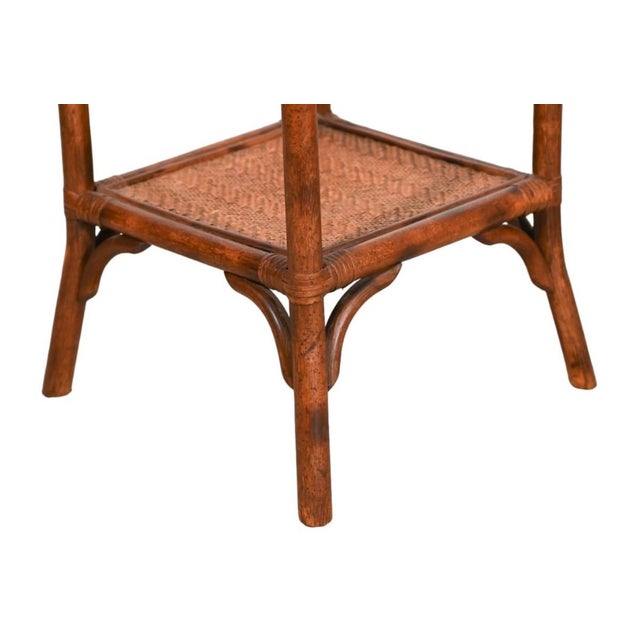 Pair Bamboo & Rattan Two Tier Side Tables | Chairish