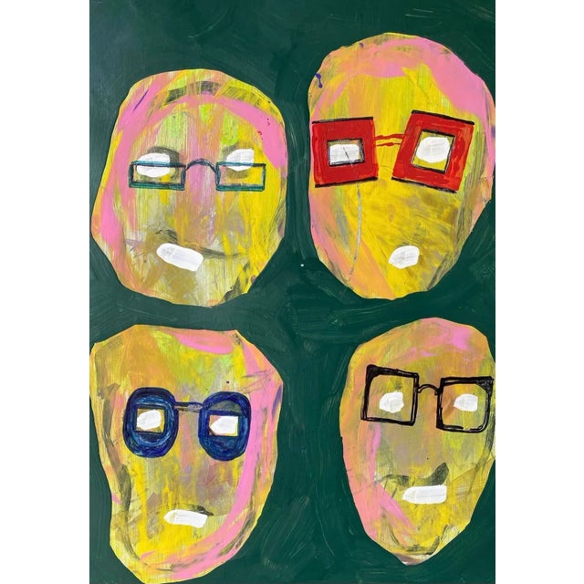 Vintage Oil Painting of Faces Signed Olin 1971 | Chairish