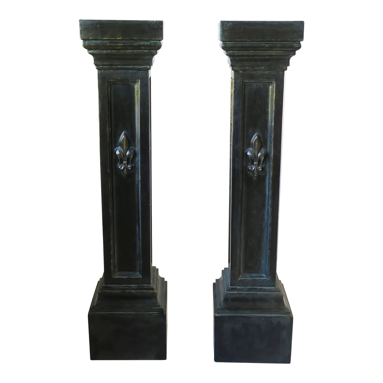 Black Column Pedestal Plaster Stands French Fluer De Lis, Pair | Chairish