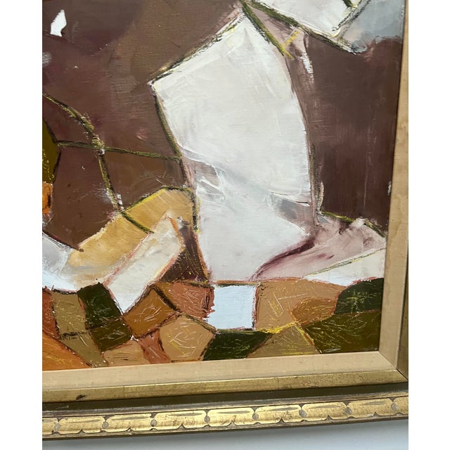 1970s Abstract Oil on Canvas, Original Painting in Earth Tones, Framed ...