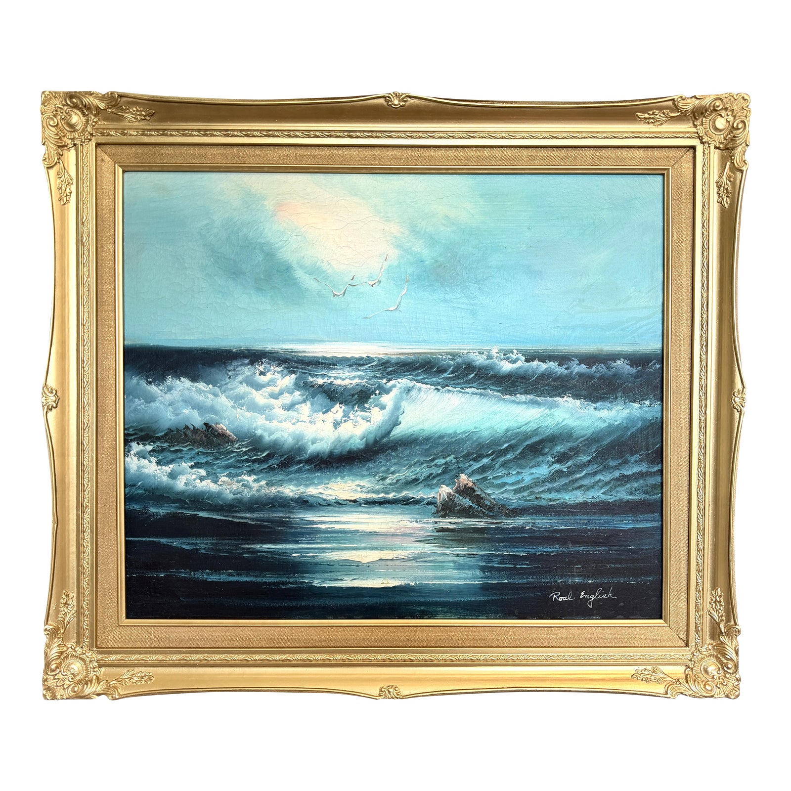 Roal English Seascape Oil Painting Vintage Ocean Waves Coastal Marine ...