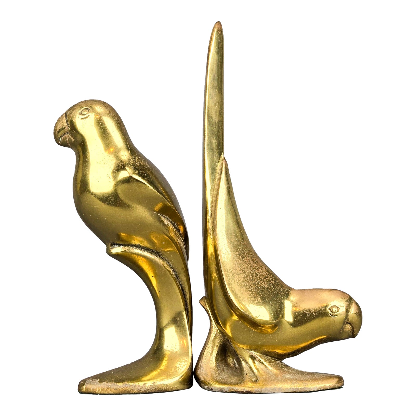 Mid 20th Century Art Deco Solid Brass Parrot Bookends- Set of 2 | Chairish