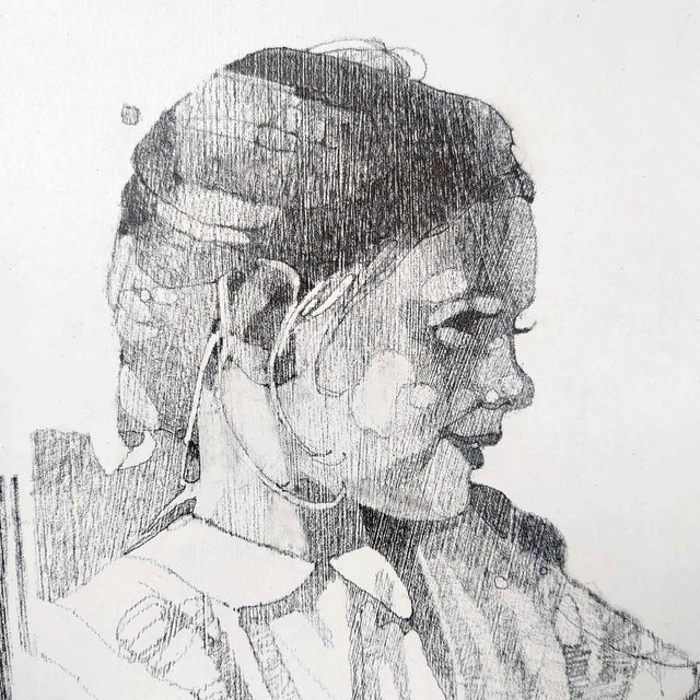 Original Paul Phifer Drawing on Art Board Girl Sitting With Bouquet ...