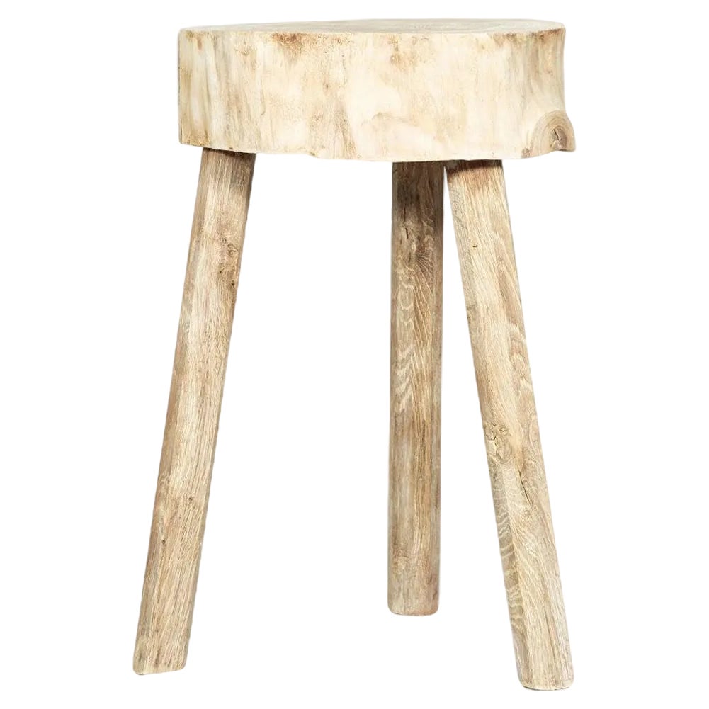 Antique French Bleached Elm Chopping Block Table, 1890 | Chairish