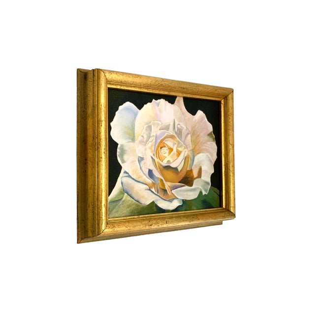 Late 20th Century Vintage Art White Rose Original Oil Painting on ...
