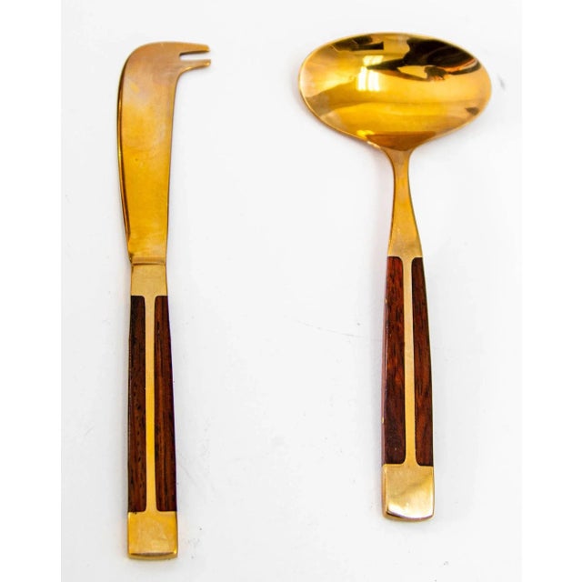 Vintage 1960s Rosewood and Bronze Flatware Set by Jean Claude 89 Pieces ...