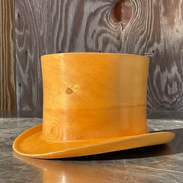 Vintage Boho Italian Carved Wood Top Hat | Chairish