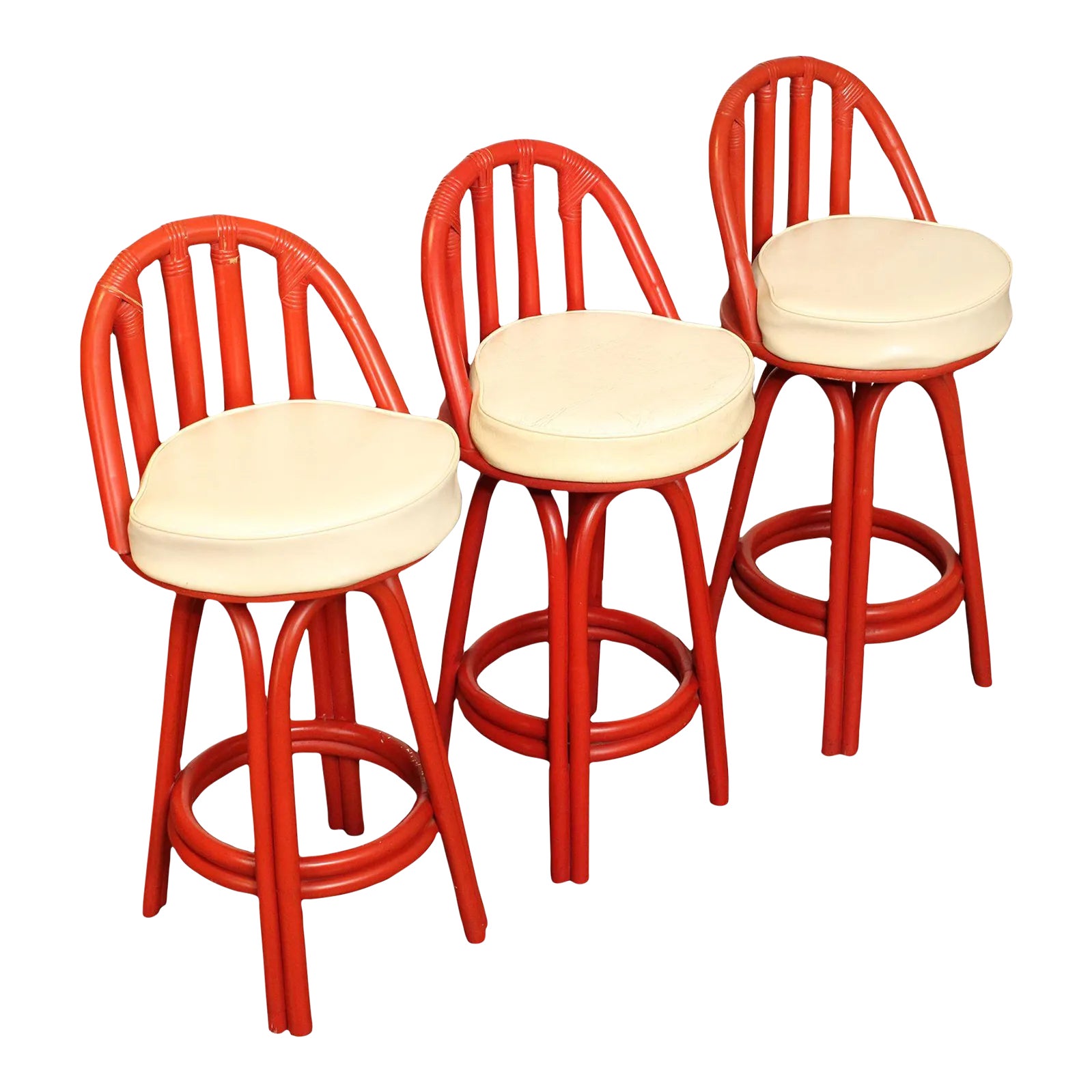 Vogue Rattan Manufacturing Co. Set of Three Rattan Swivel Bar Stools ...