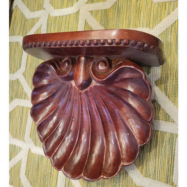 Vintage Large Carved Wood Mahogany Coastal Clam Shell Wall Sconce Shelf ...