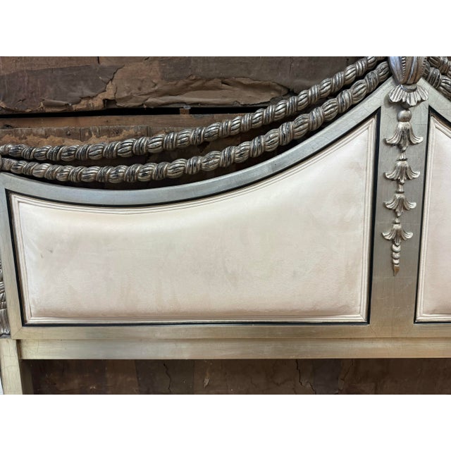 French Carved Silver Wood and Cream Suede Headboard by Karges | Chairish