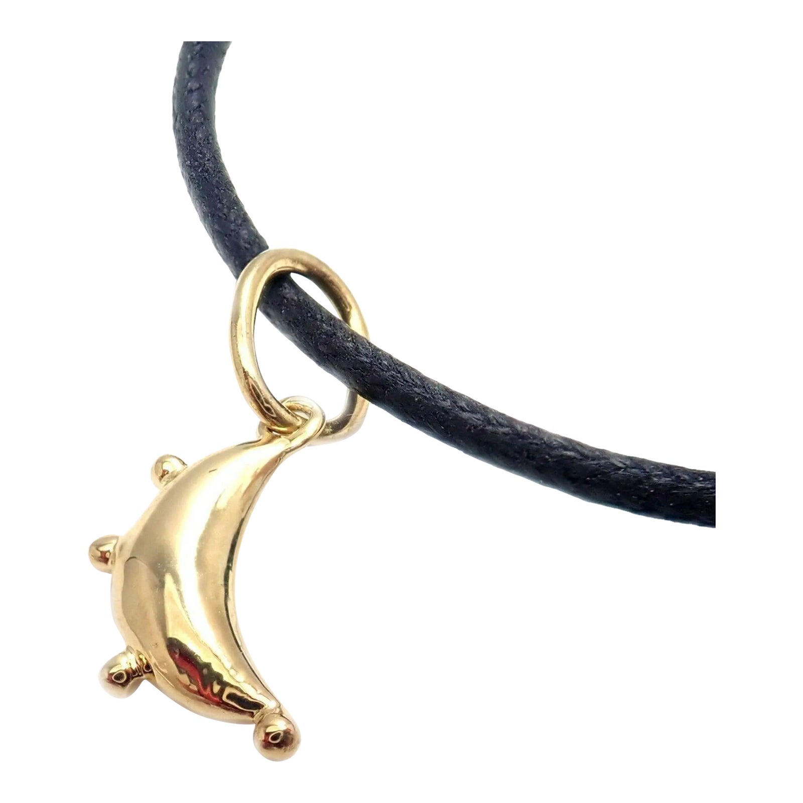 Temple St Clair 18k Crescent Moon Charm Cord Bracelet | Chairish