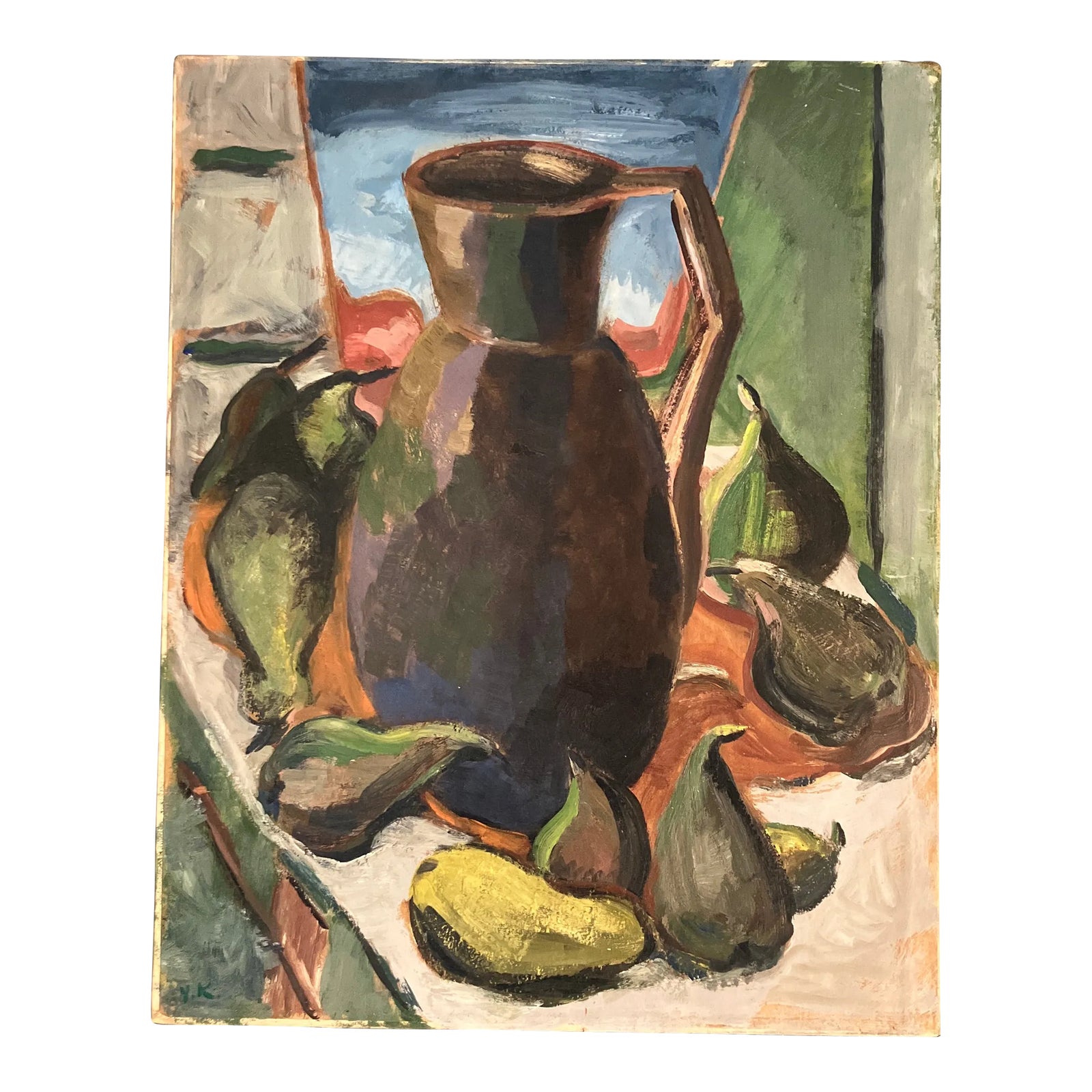 1950’s Original Modernist Still Life Painting With “Pot & Pears” Double ...