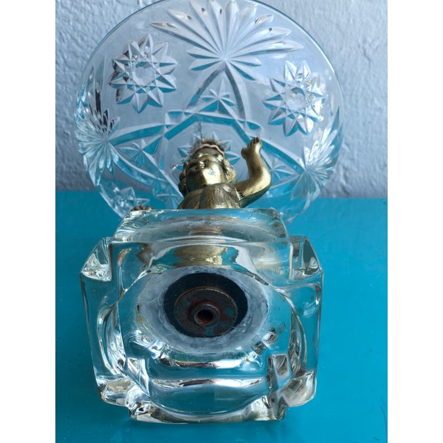 Vintage Crystal Brass Metal Glass Compote Cherub Pedestal Bowl | Chairish