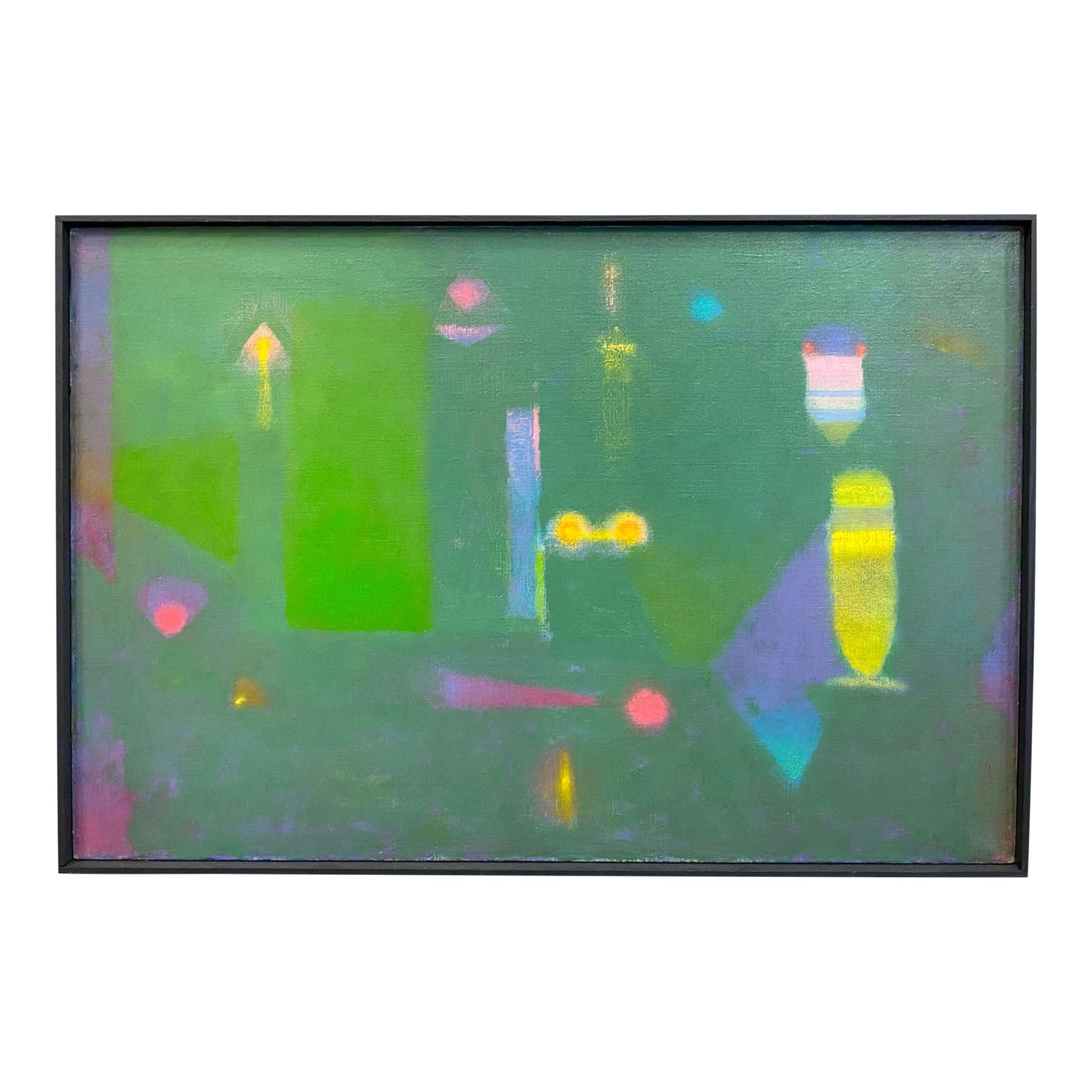 Signed “Pop Mauve Red Yellow” Oil on Canvas Abstract Painting by Artist ...