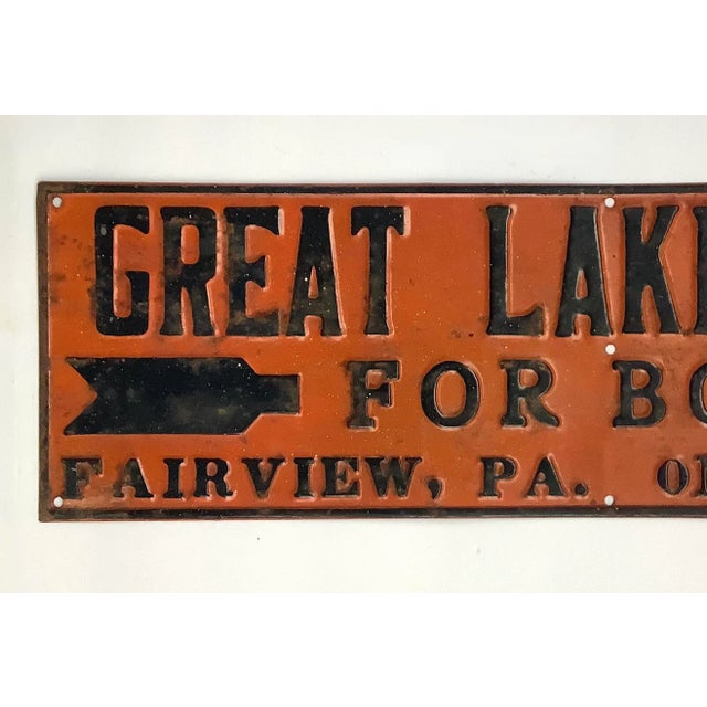Early 1900s Metal Embossed Lettering Great Lakes Camp Sign | Chairish