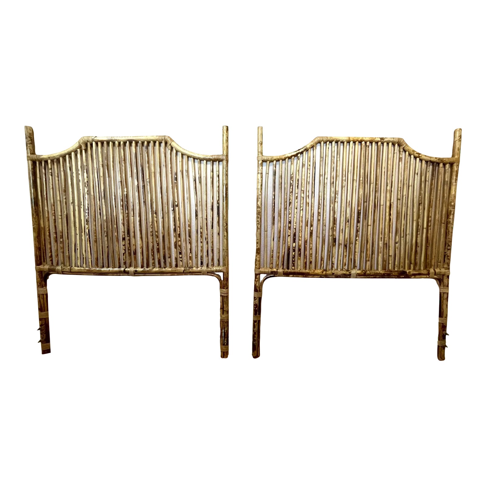 Mid 20th Century Vintage Tortoise Bamboo and Rattan Headboards - a Pair ...