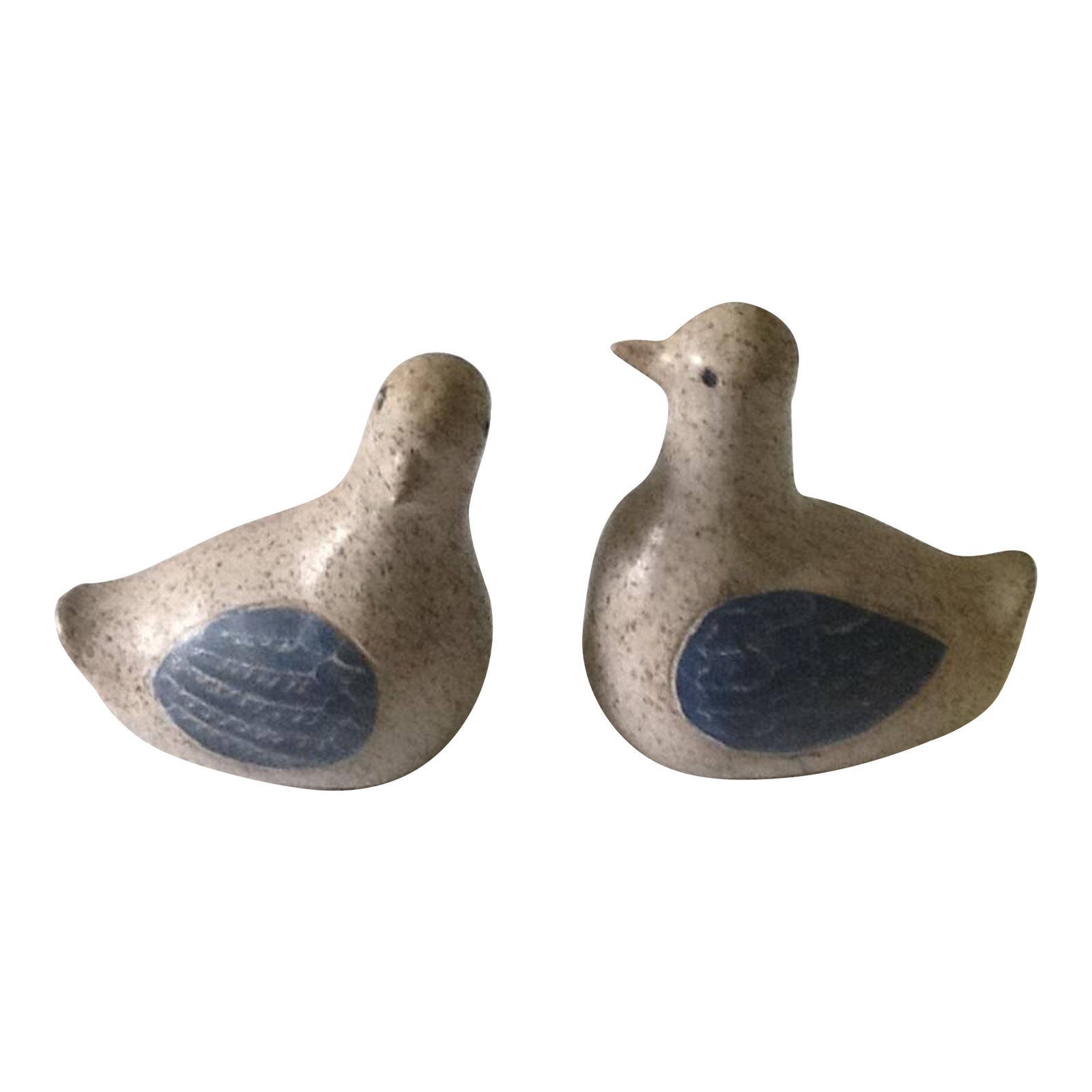 Studio Art Pottery Bird Sculptures - Blue & Greige | Chairish