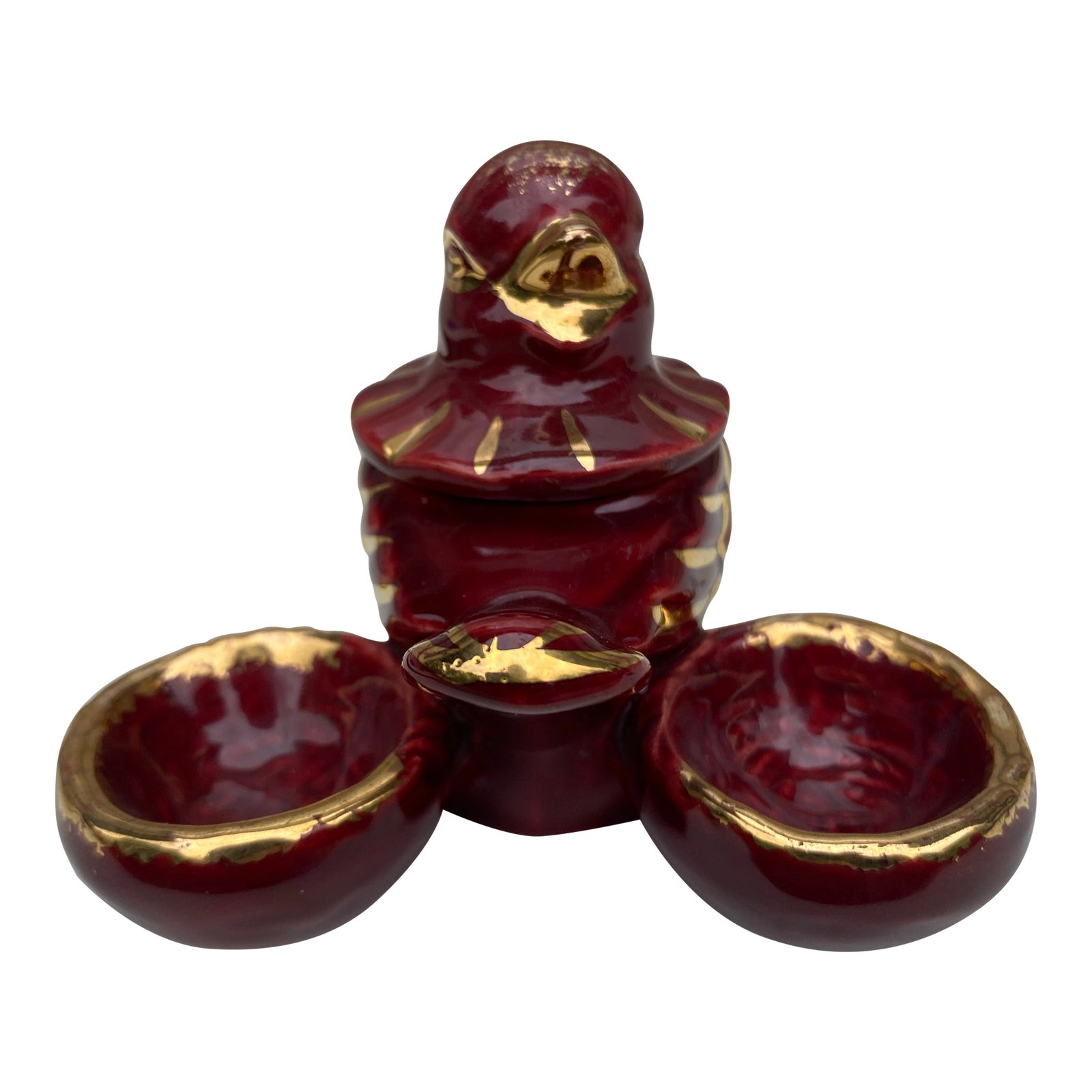 Mid-Century Red Majolica Bird Salt Cellar Vallauris | Chairish
