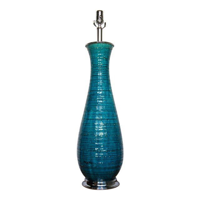Tall Turquoise Textural Glazed Turquoise Table Lamp | Chairish
