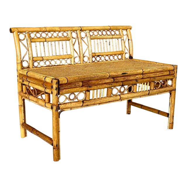 Mid-20th Century Refinished Bent Scorched Rattan Cane Bench Settee ...