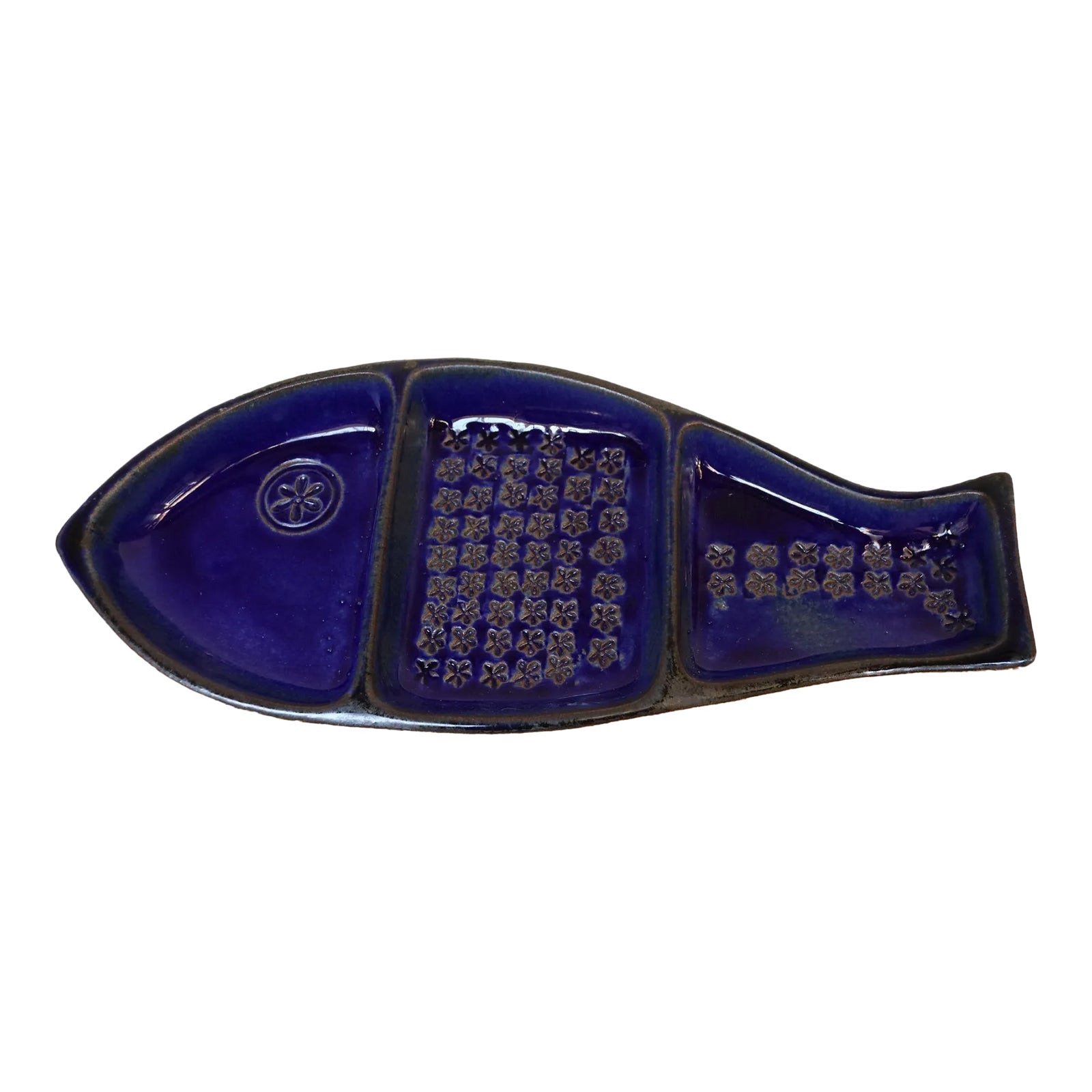 Large Vintage Glazed Cobalt Blue Fish Tray by Bennington Potters | Chairish