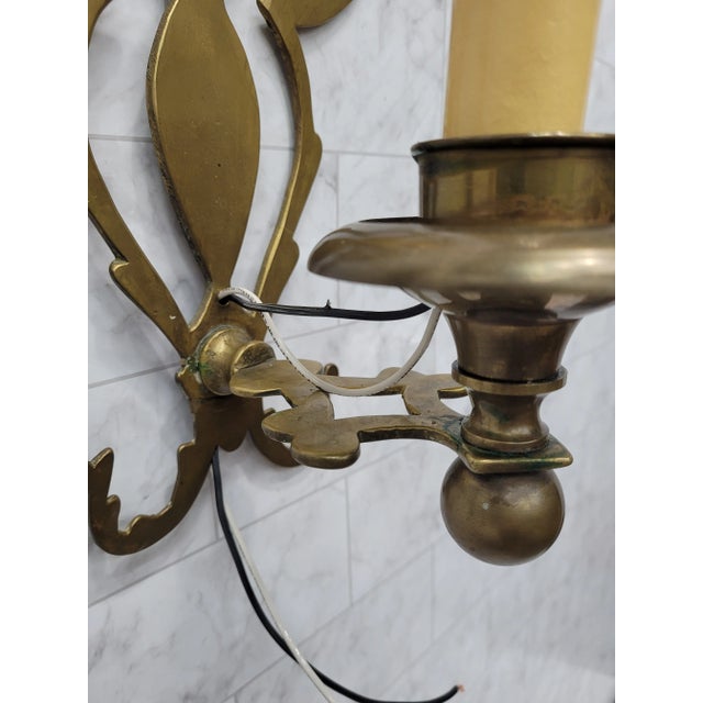 Vintage Large Brass Wall Sconce Single Candle Lamps - a Pair | Chairish