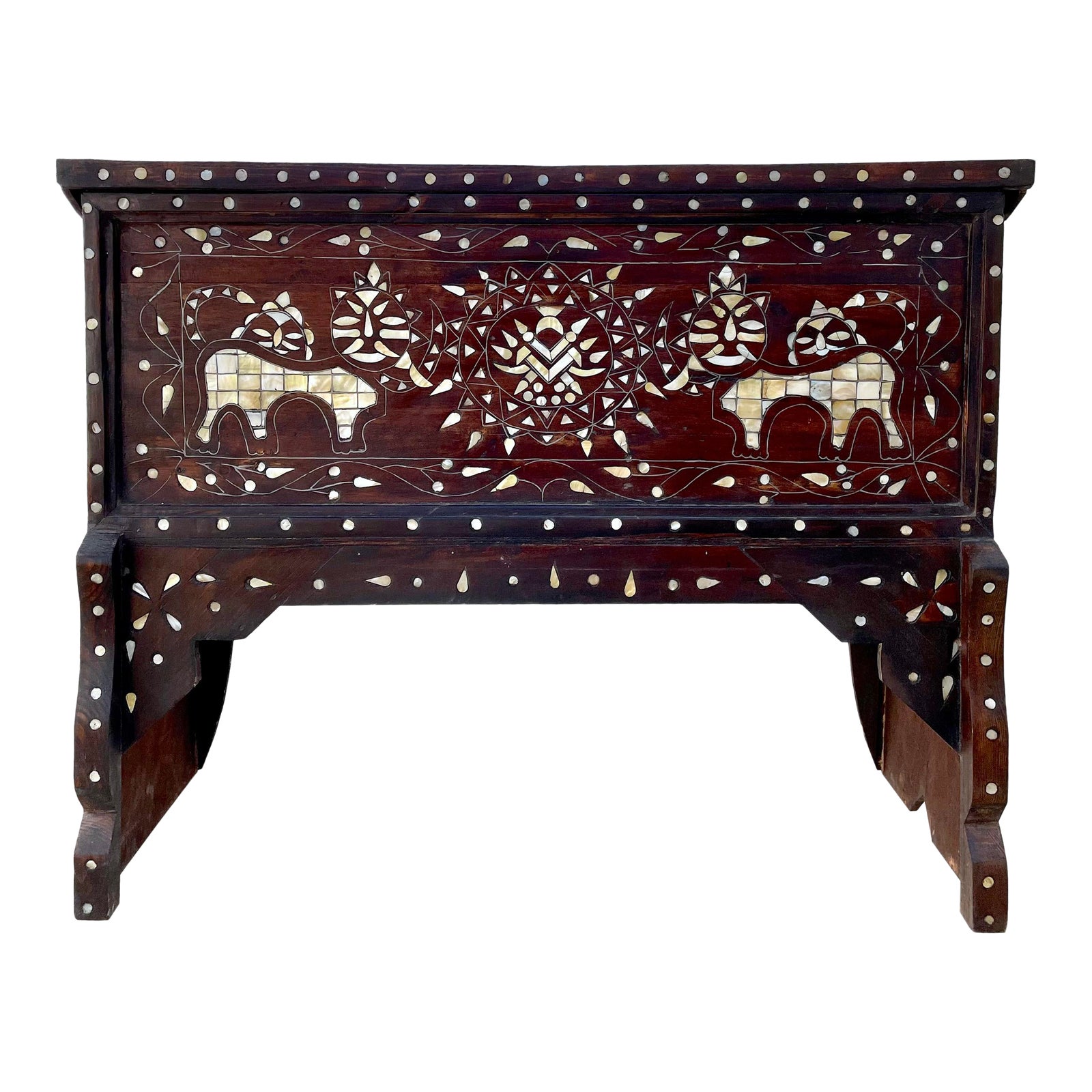 Late 19th Century Antique Mother of Pearl Inlaid Bridal Chest | Chairish