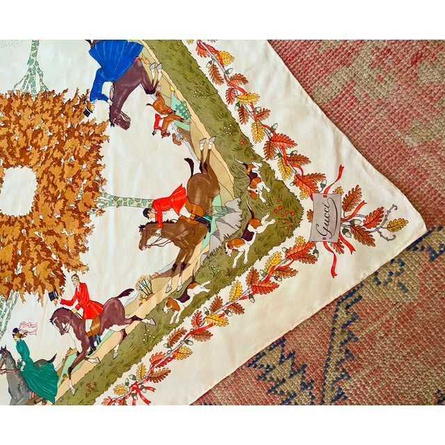 1970s Gucci Fox Hunting Silk Scarf | Chairish