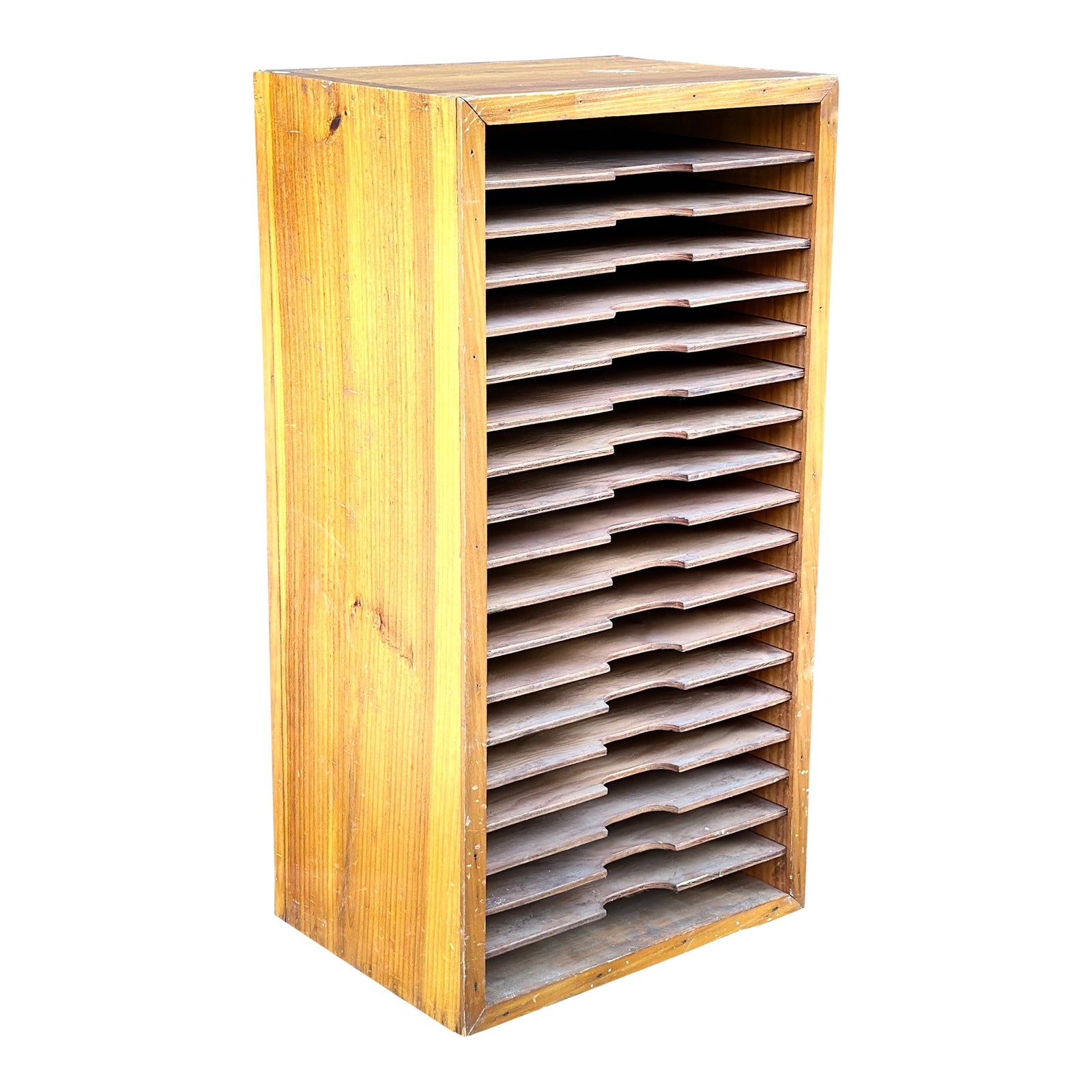 Mid-Century Rustic Pine Paper Sorter Desk Organizer | Chairish