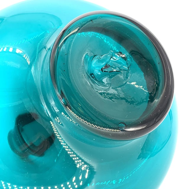 Vintage Blenko Decanter in Peacock | 1965 Designed by Joel Myers | Chairish