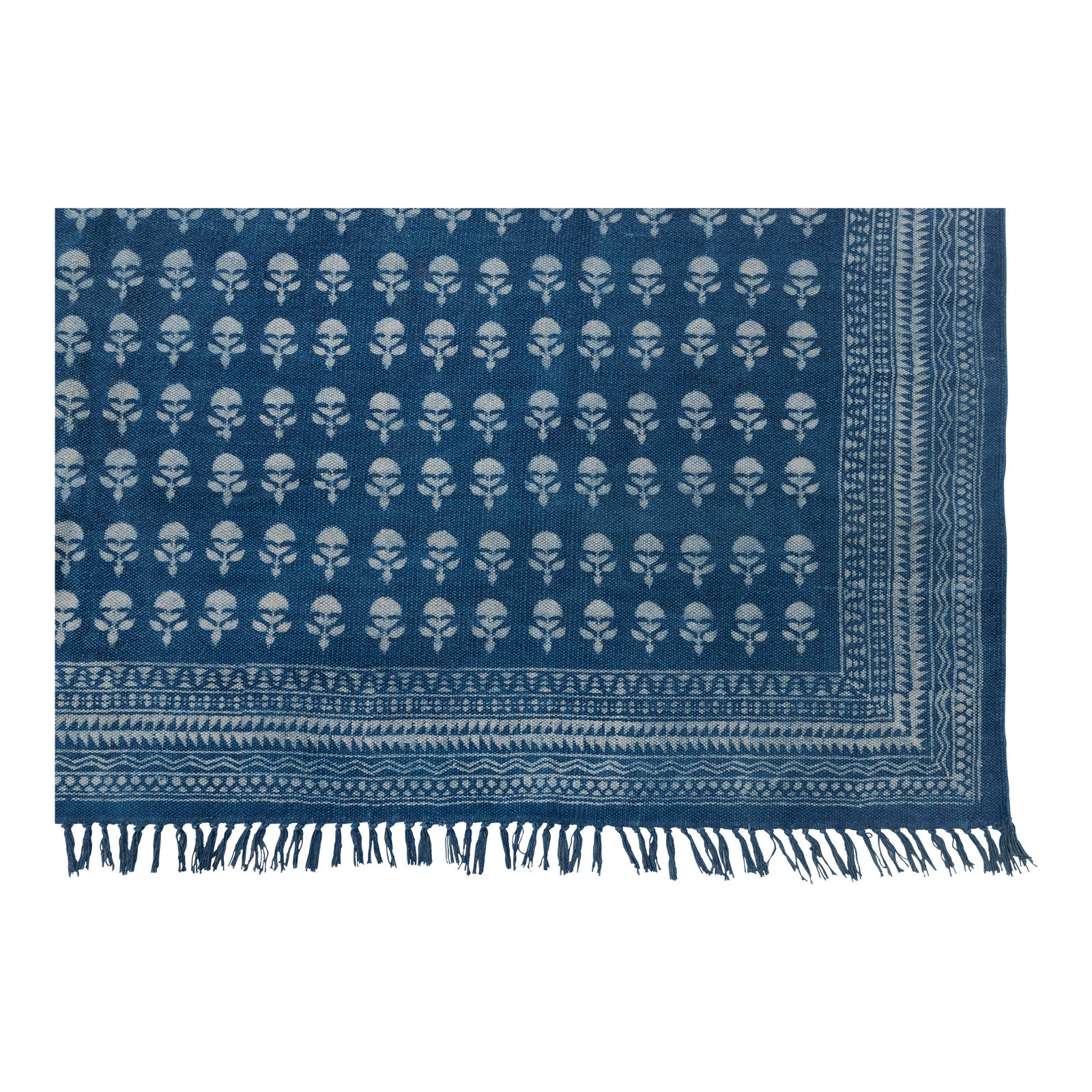 Blue White Block Printed Handmade Cotton Boho Inspired Flatweave Rug4x6 ...