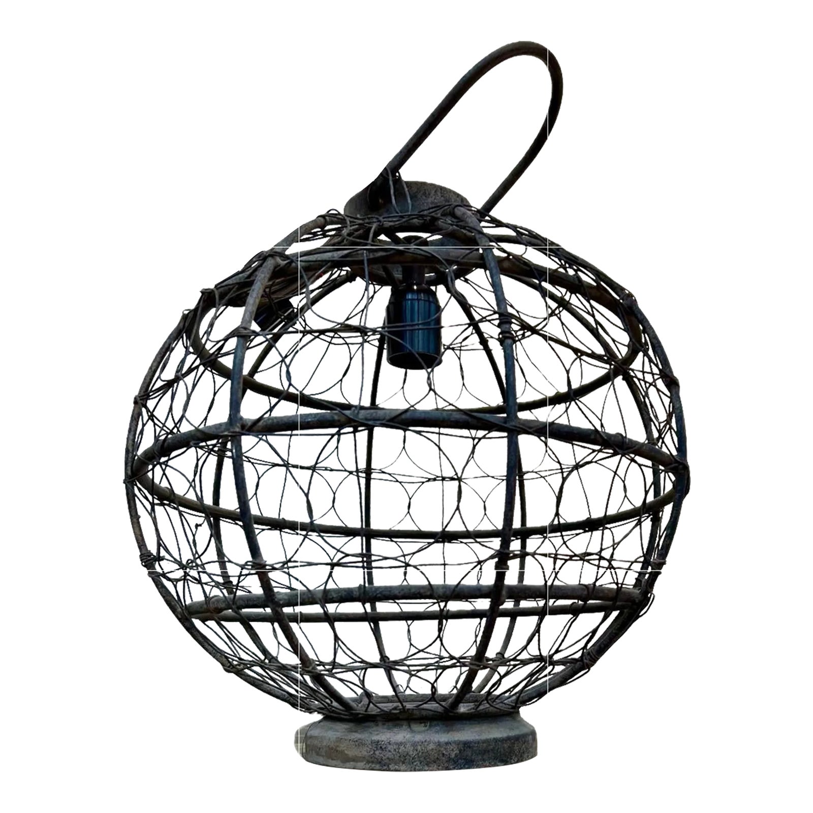 1940s Iron Filigree Fishing Trap Lighting Pendant | Chairish