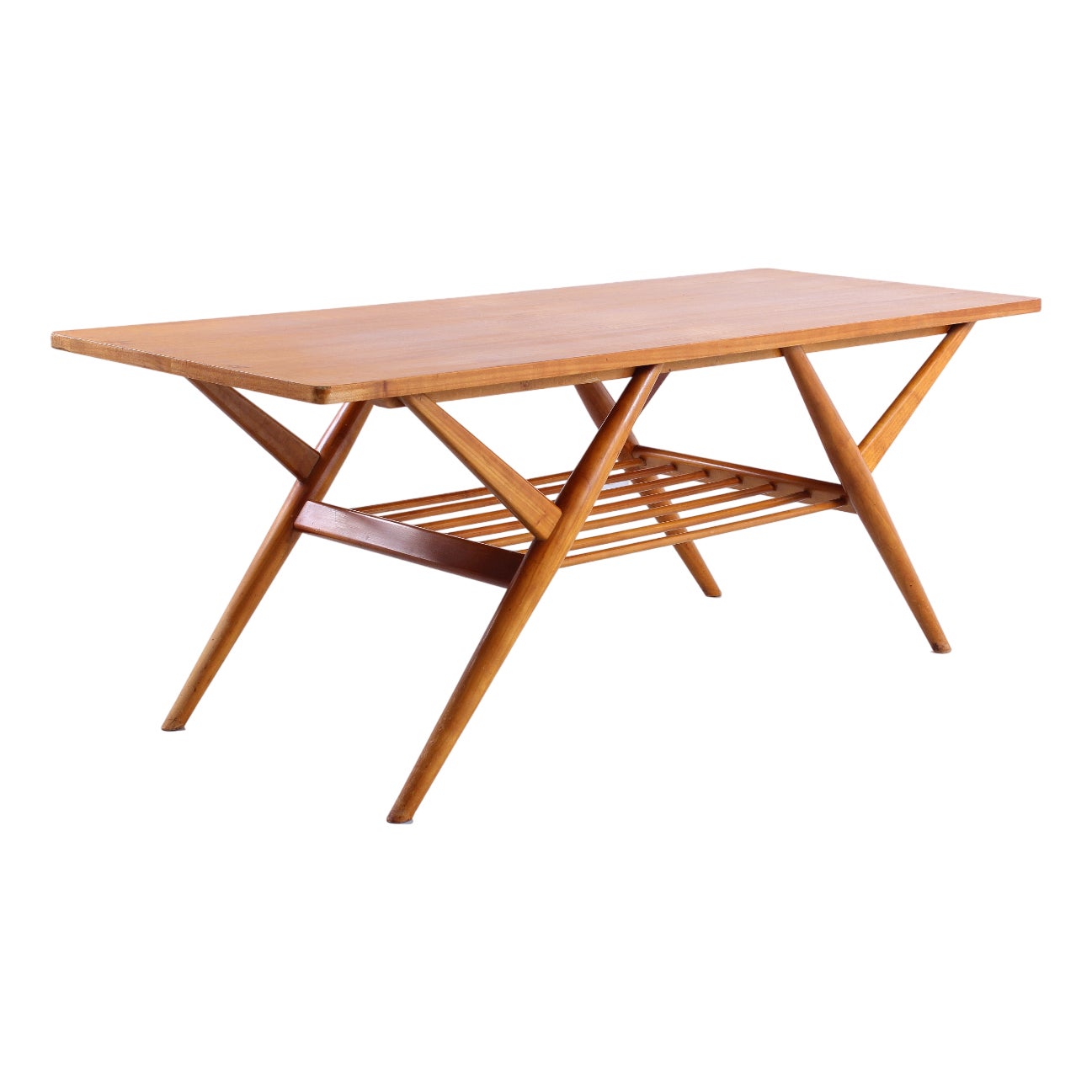 Danish Spindle Coffee Table with Magazine Rack, 1950s | Chairish