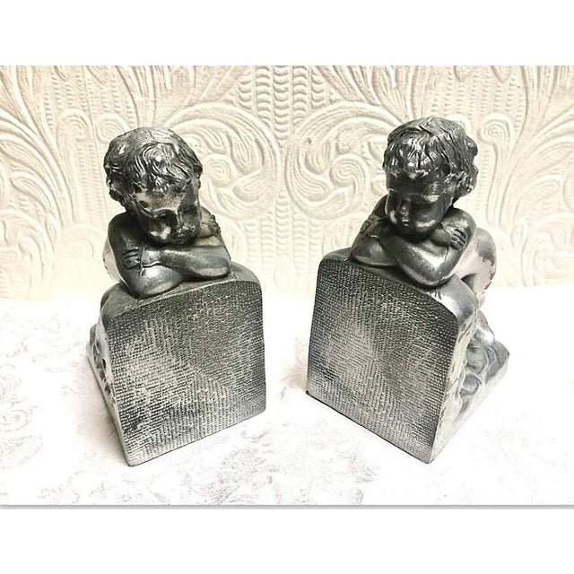 Pair of Antique Late 19th Century Pewter Cherub Angel Victorian ...