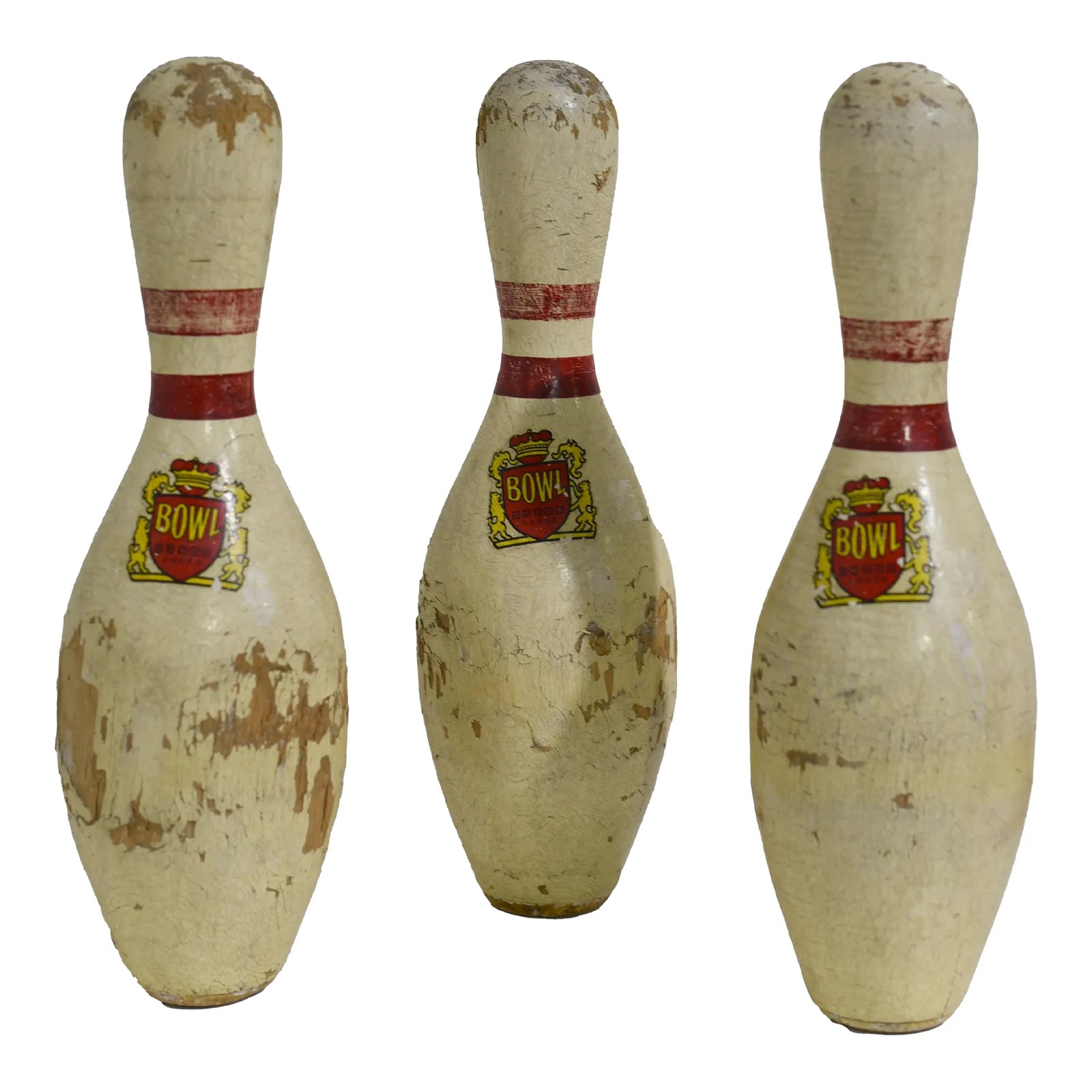 Vintage Red Crown Brunswick Bowling Pins - 3 Pieces | Chairish