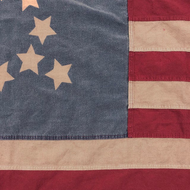 Stone Washed Linen American Flag With 13 Stars | Chairish