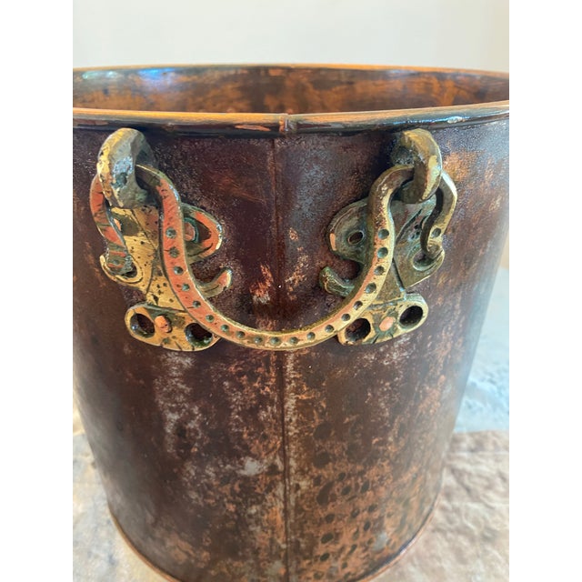 Large Antique Hand Hammered Copper Fire Wood Bucket With Brass Details ...