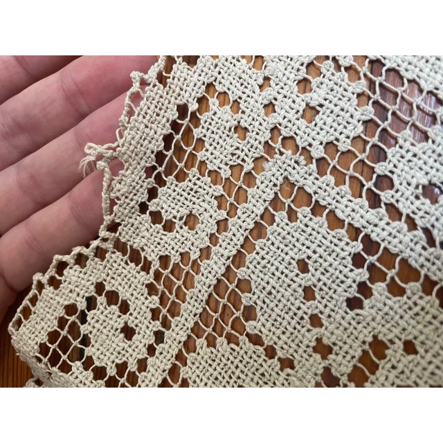 Antique Filet Crochet Darned Lace Table Runner | Chairish