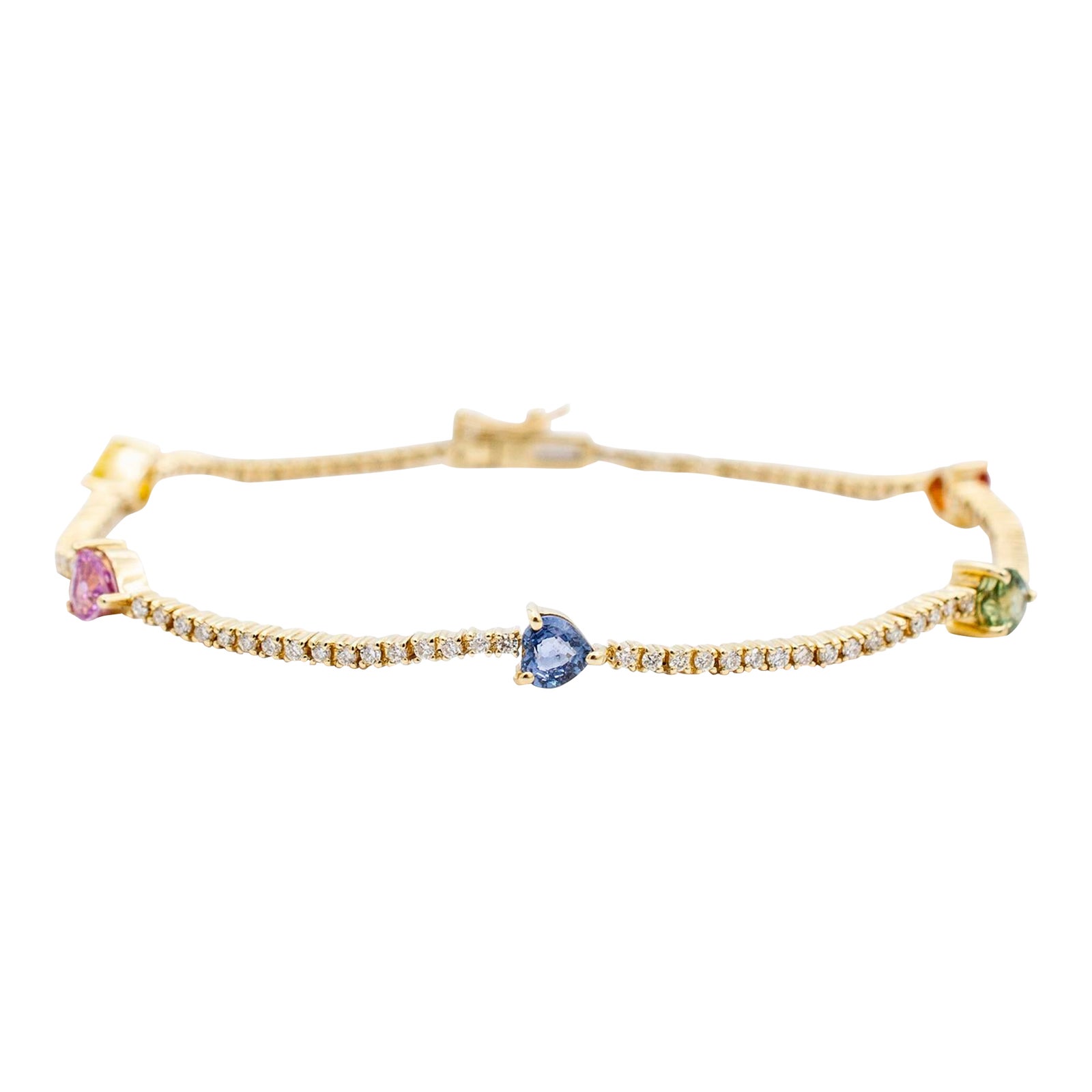 Luvente Ladies 14k Yellow Gold Multi Heart Diamond Tennis Bracelet | Chairish
