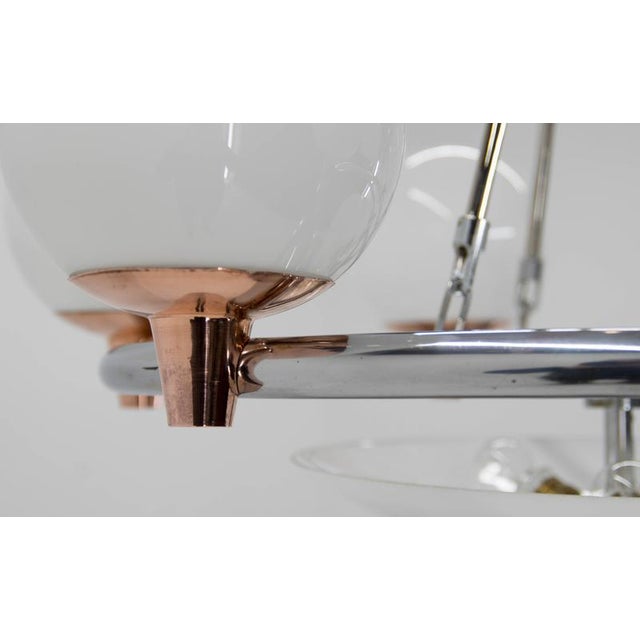 Art Deco Chandelier in Chrome, Copper & Opaline Glass, Czech, 1930s ...