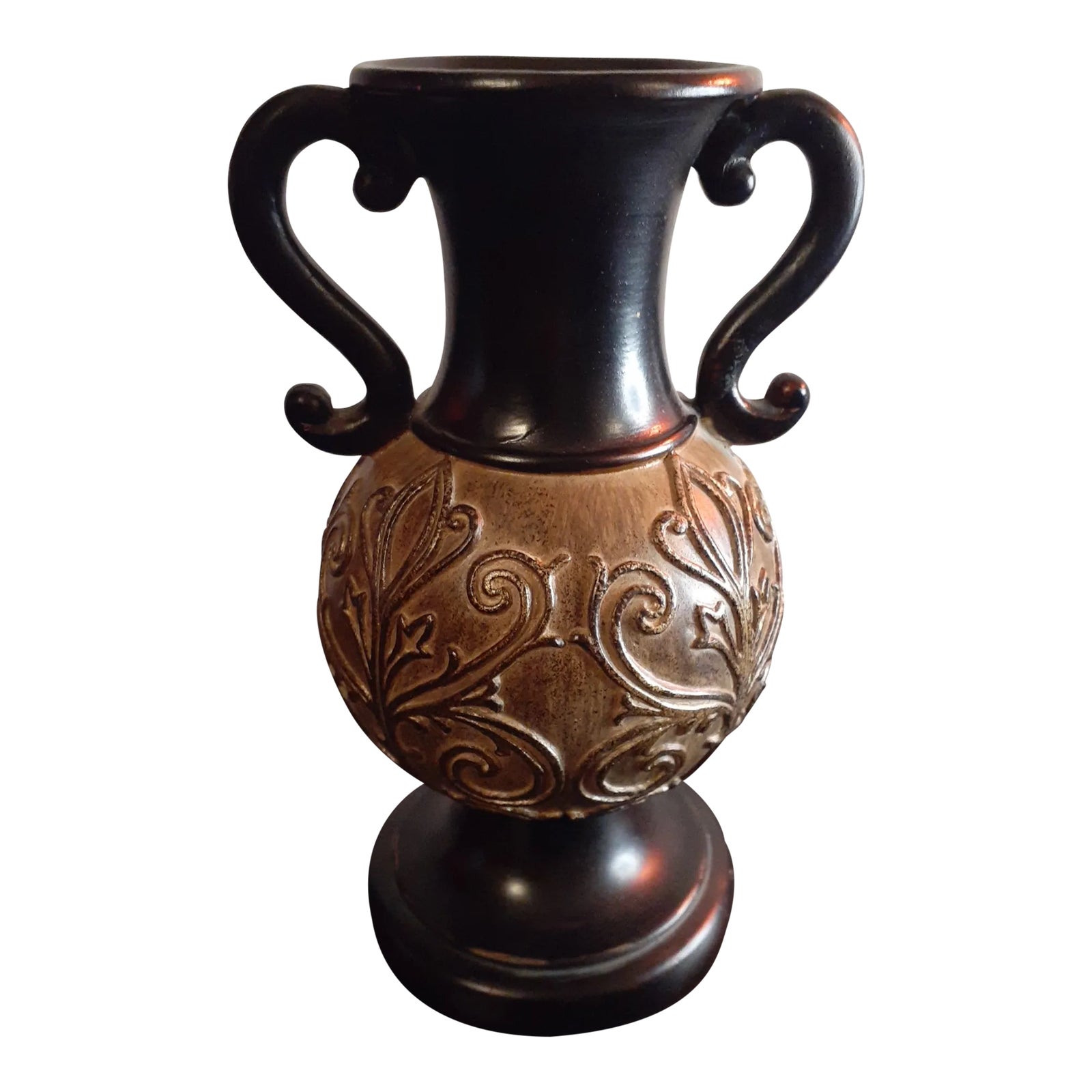 1980s Ornate Bronzed Chalkware Dual Handles Decorative Vase | Chairish