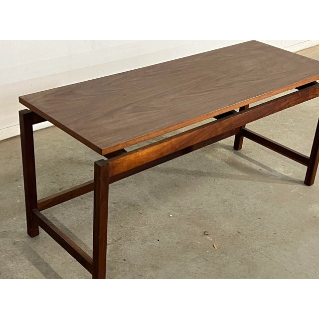 Mid Century Modern Jens Risom Floating Top Walnut Bench/Table | Chairish