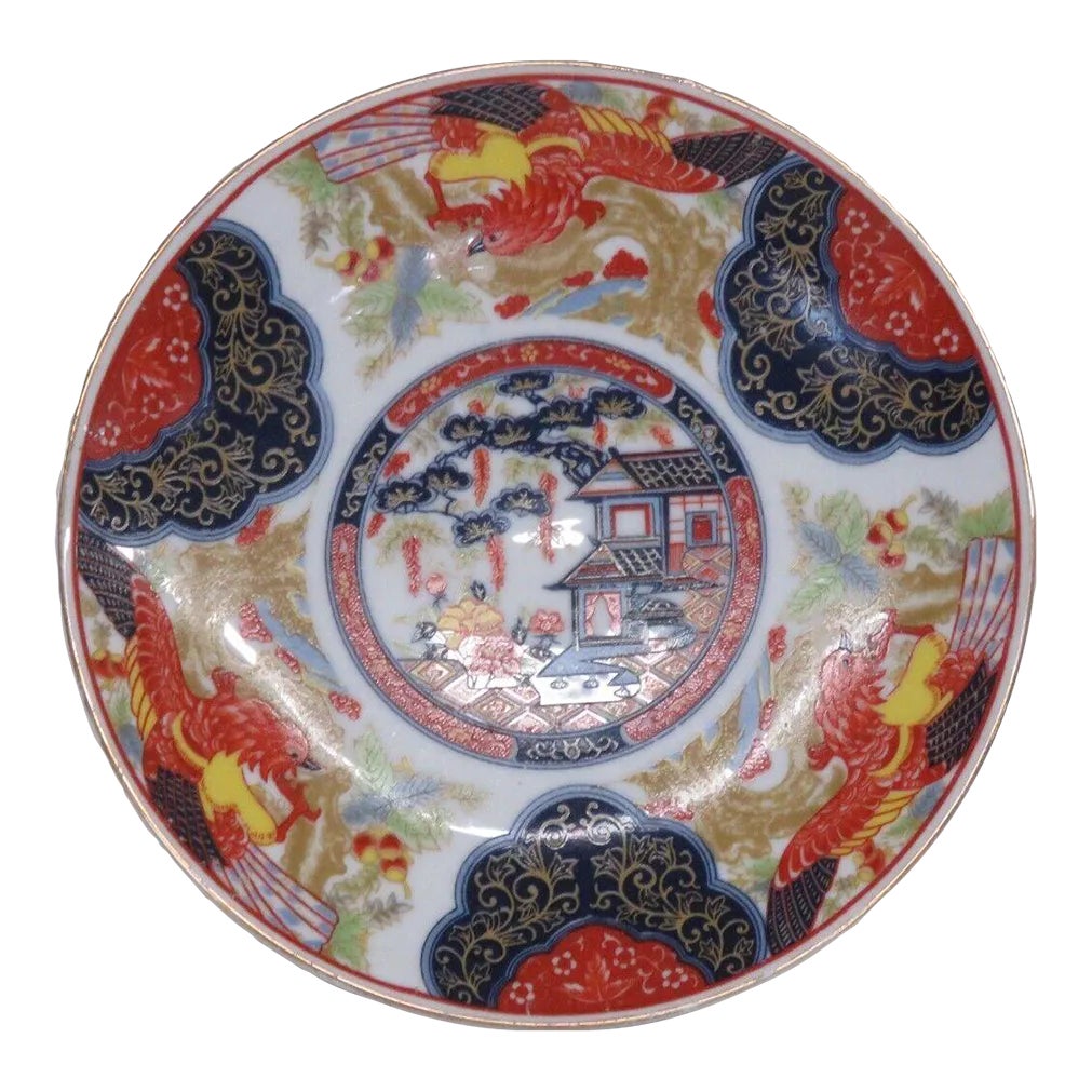 Imari Japan Porcelain Lotus Tree Red Phoenix Bird Plate Trinket Dish ...