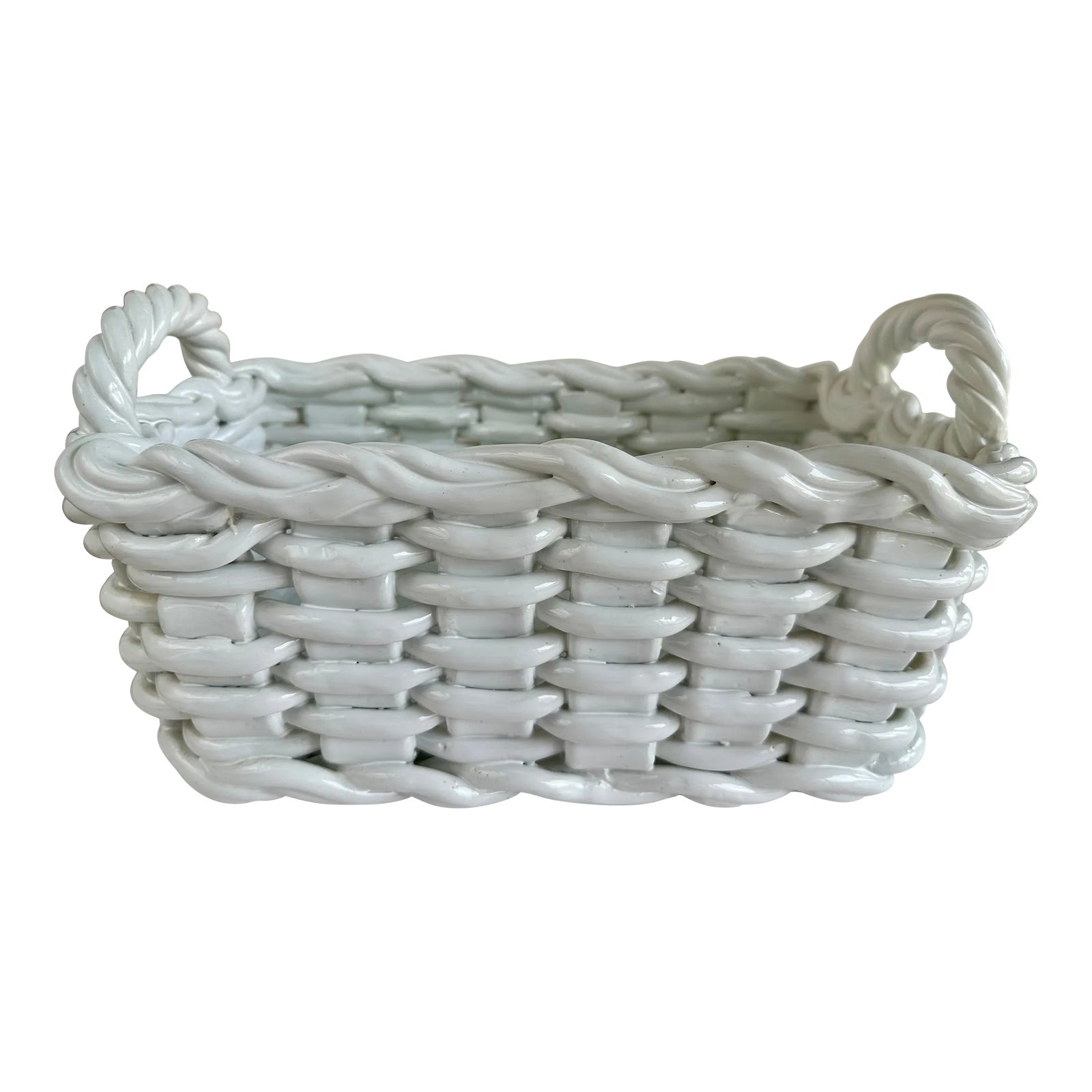 Vintage Italian Woven Ceramic Basket | Chairish
