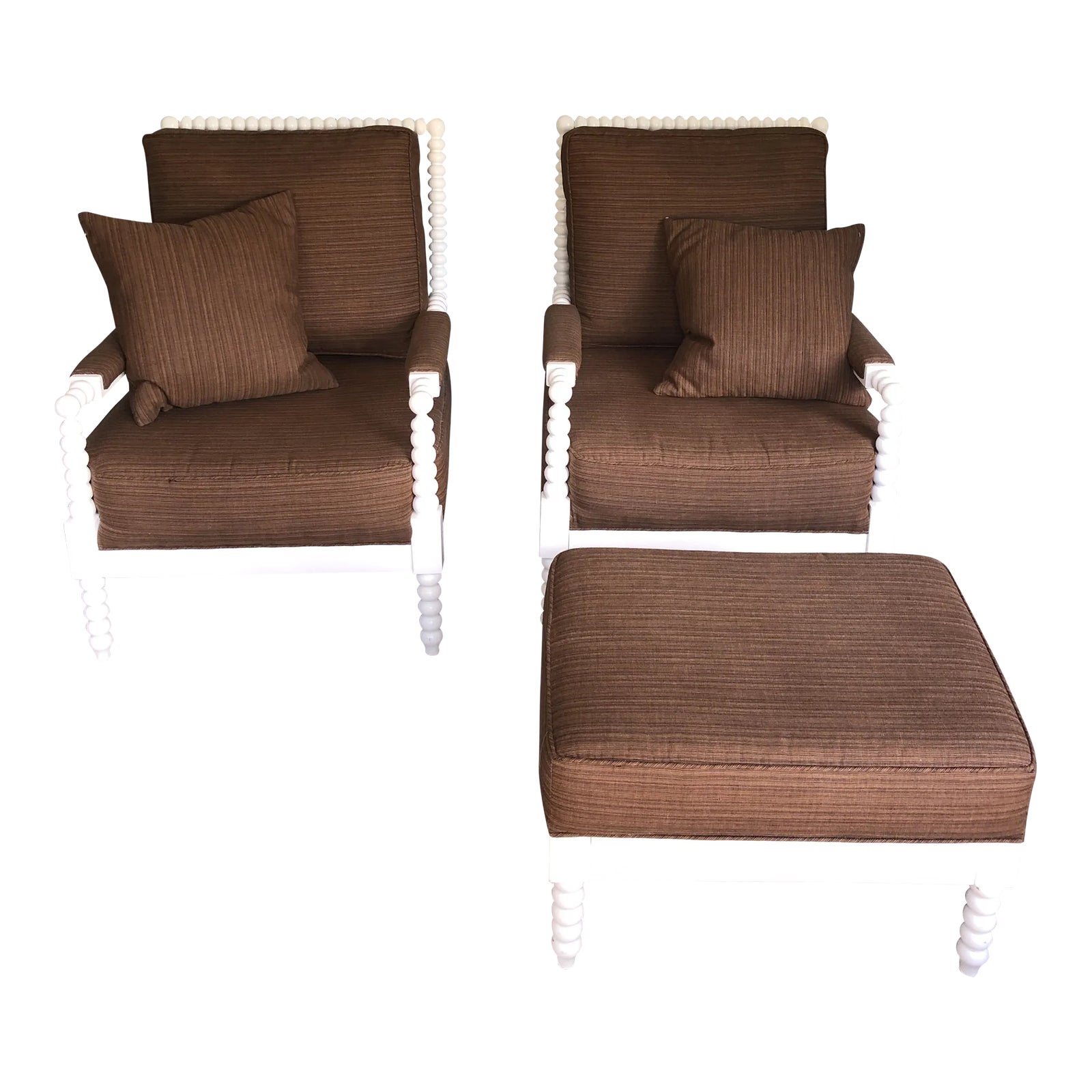 2000s Spindle Club Arm Chairs & Ottoman Set- 3 Pieces | Chairish